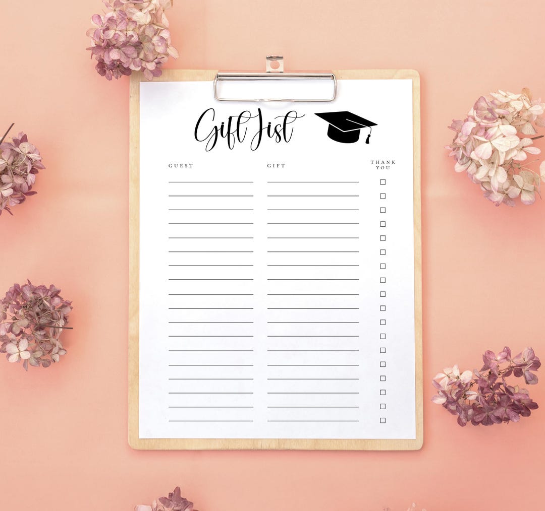 Graduation Gift Tracker Printable, Thank You Note Checklist, 8.5x11 PDF ...