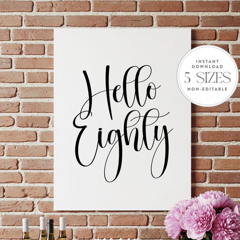 Hello Eighty Printable Sign, 80th Birthday Party Decor, Non-editable ...