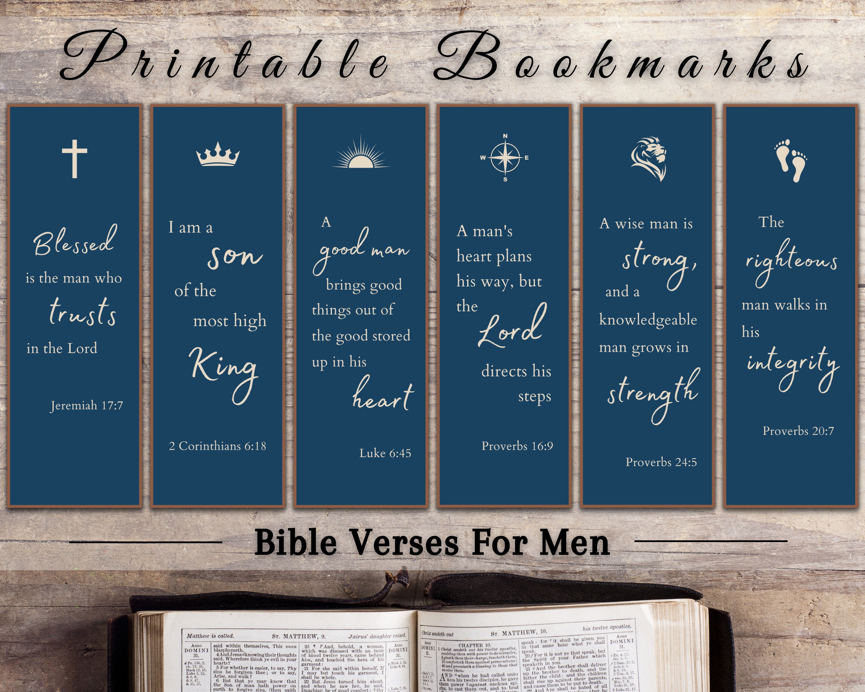 Printable Bible Verse Bookmarks for Men & Boys | Christian Gift for Dad ...