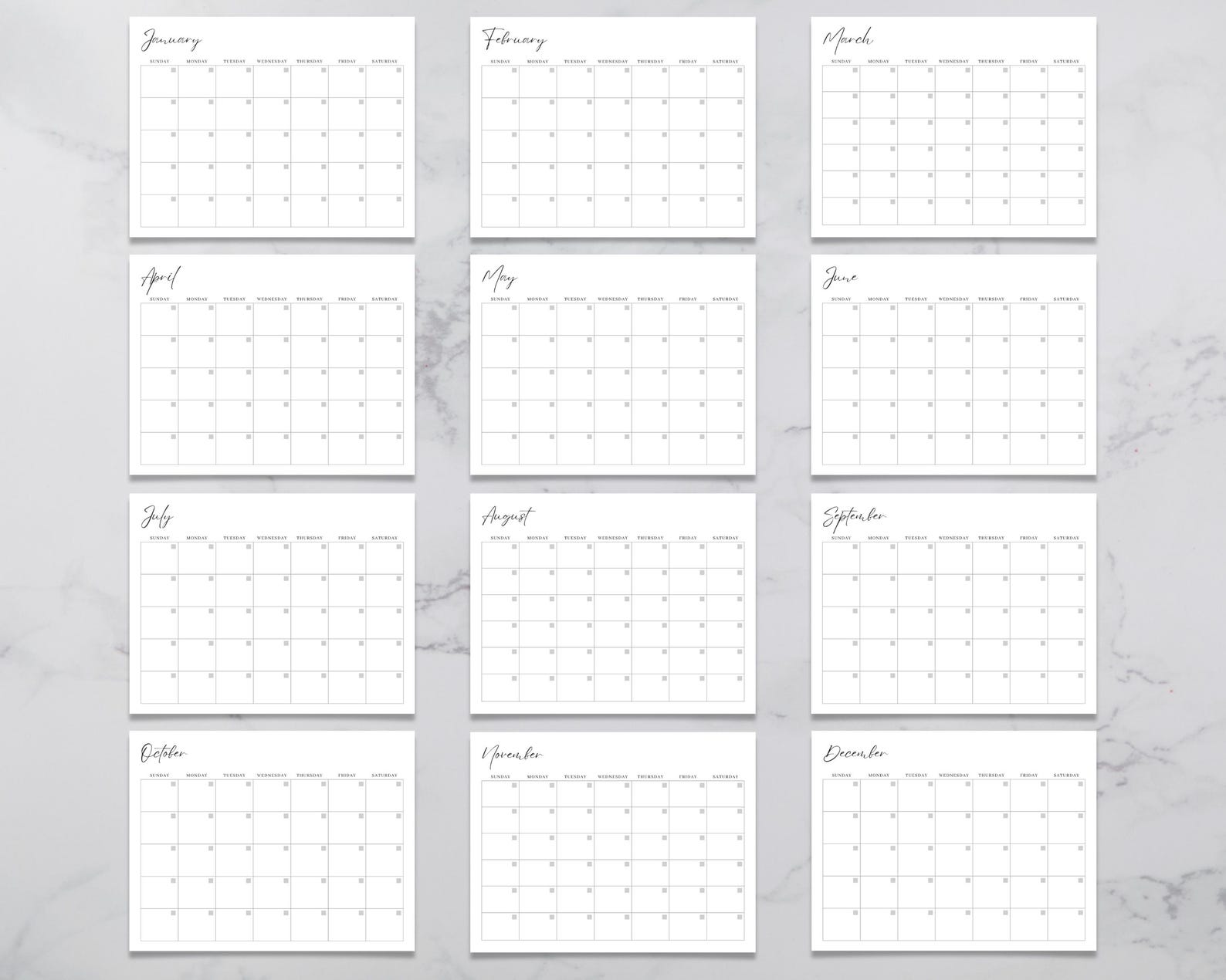 Undated 2025 Calendar Printable | Blank Monthly Landscape Wall Calendar ...