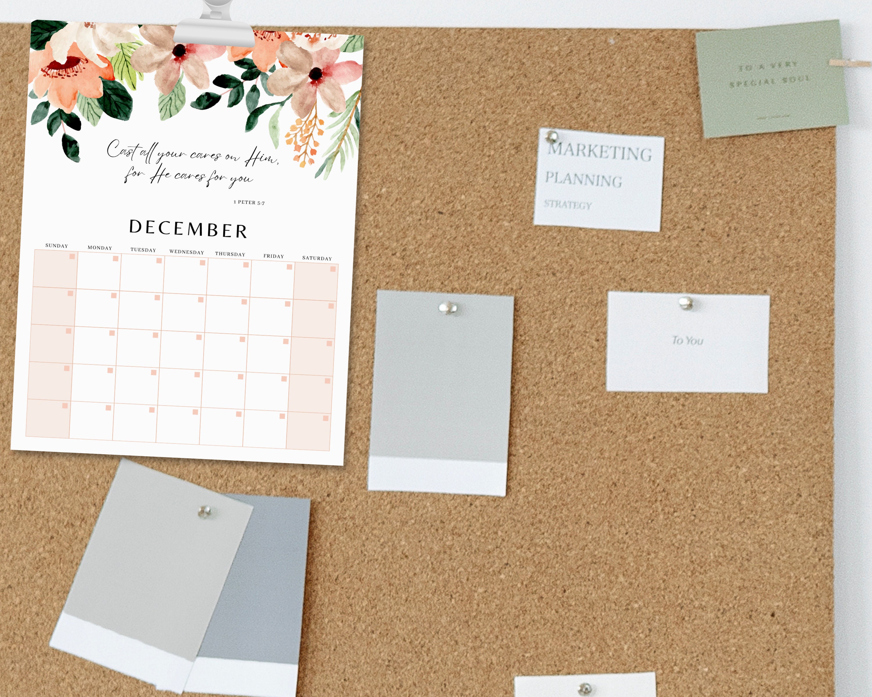 2024 Bible Verse Calendar Floral Watercolor Printable Christian Women ...