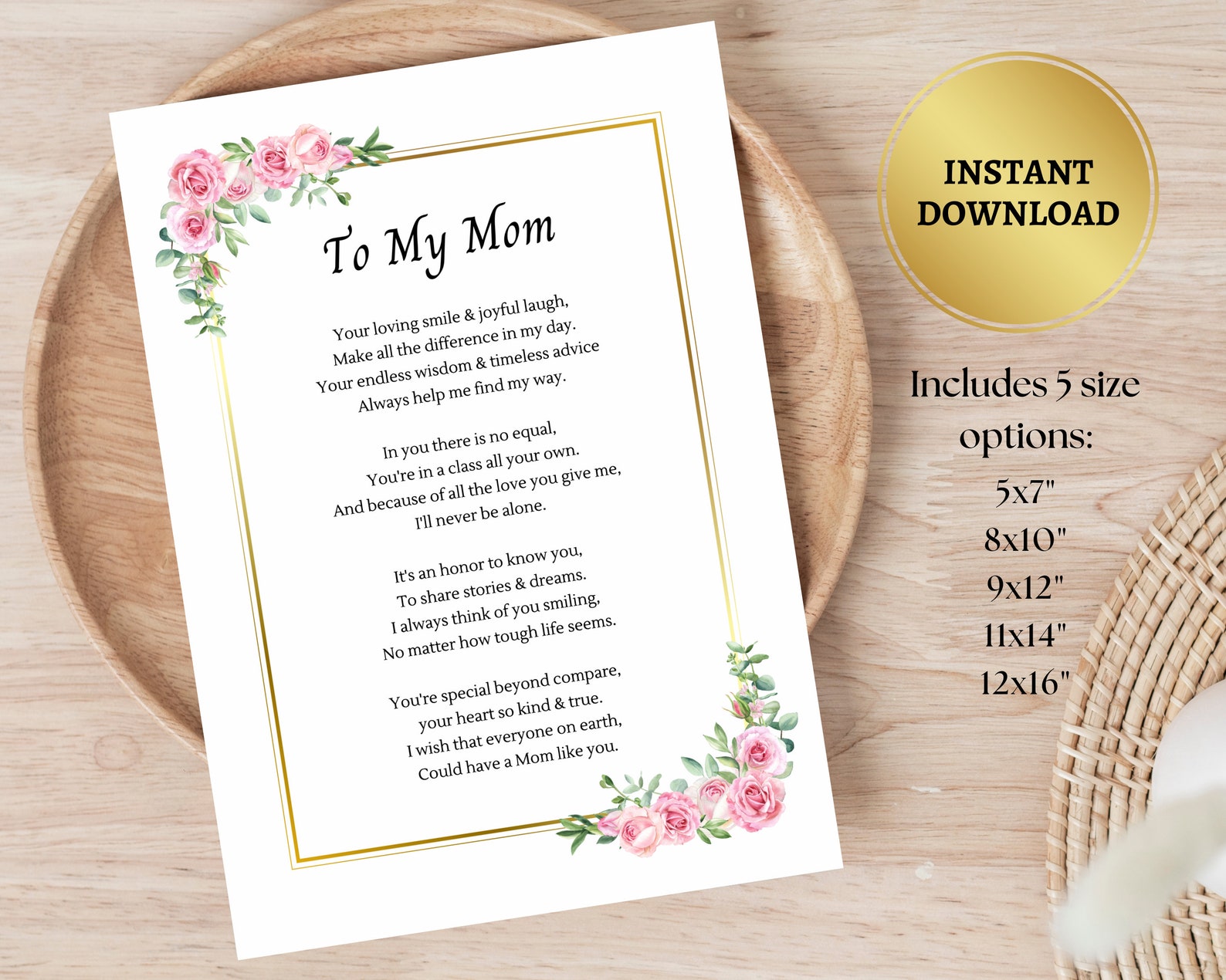 Printable Poem for Mom | to My Mom Card | Gift From Daughter or Son ...