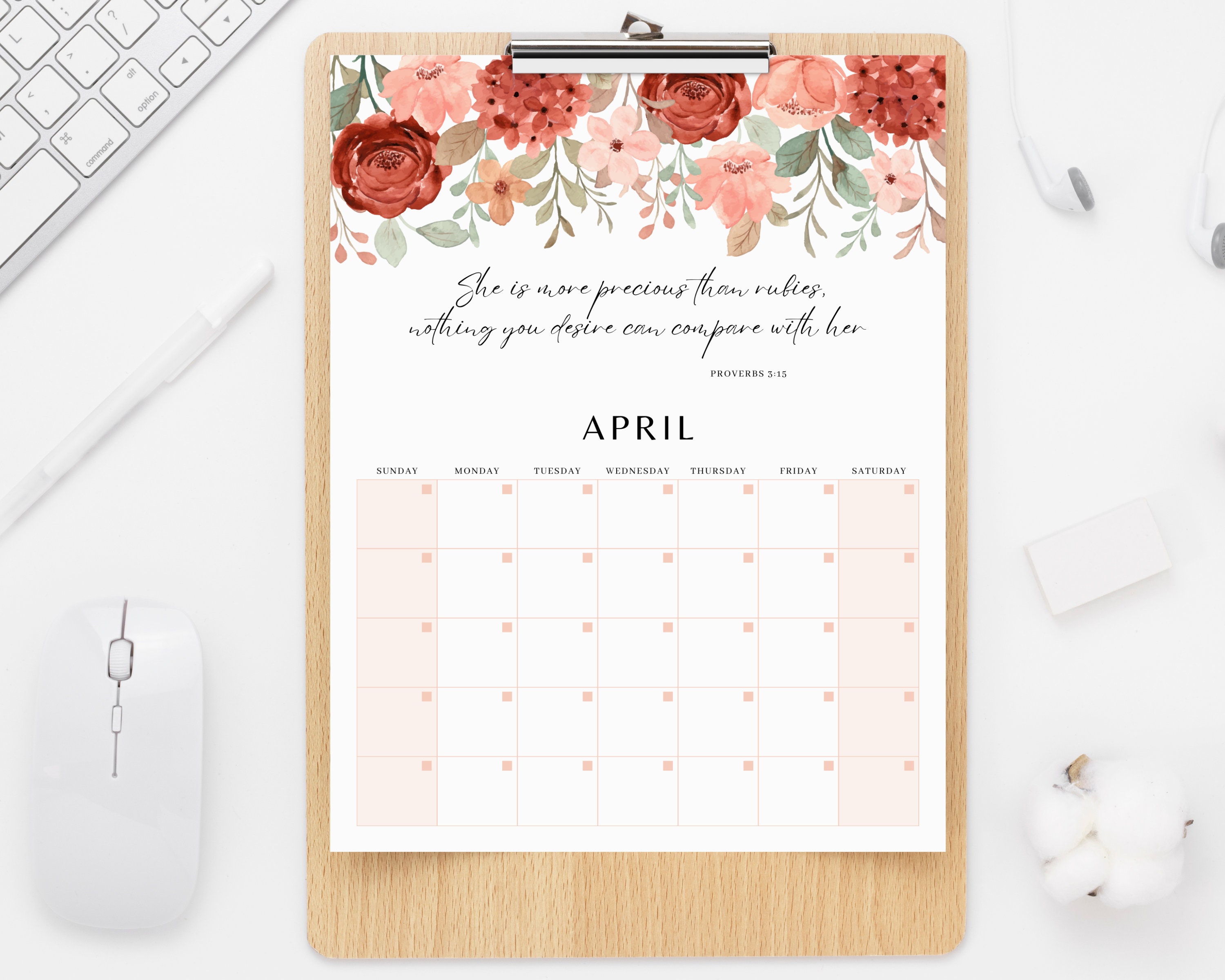 2024 Bible Verse Calendar | Floral Watercolor Printable | Christian ...