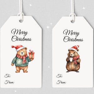 Cute Christmas Animal Gift Tags | Printable Watercolor Pet Labels | DIY ...