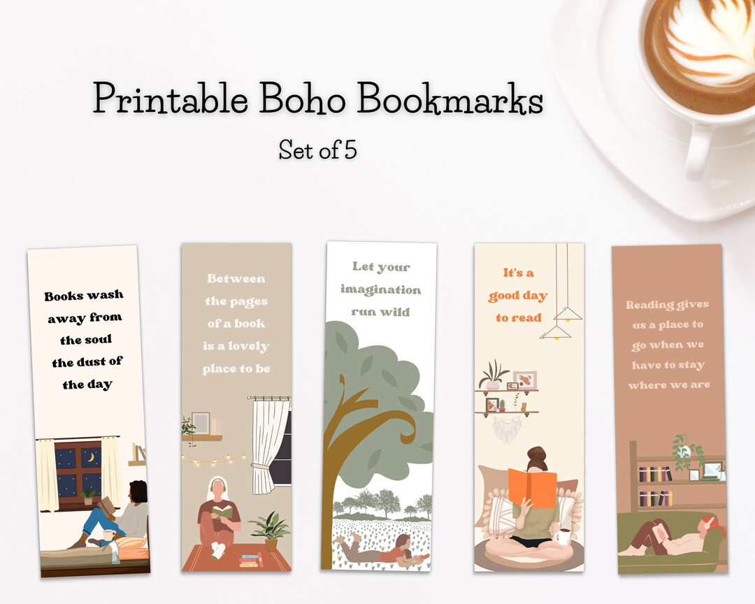 Printable Boho Bookmarks Set | Bohemian Book Lover Gift (digital ...