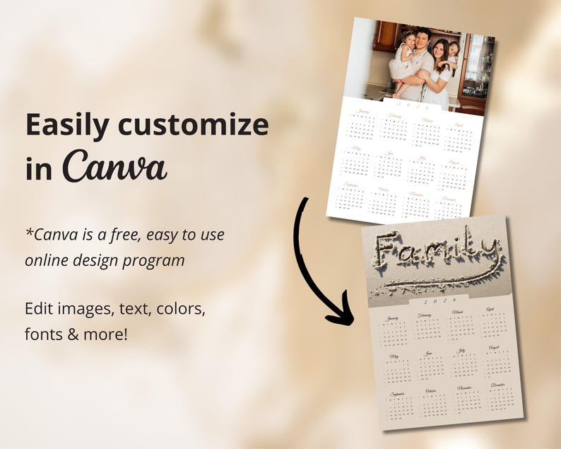 Personalized 2026 Yearly Photo Calendar Printable | Custom Picture Gift ...