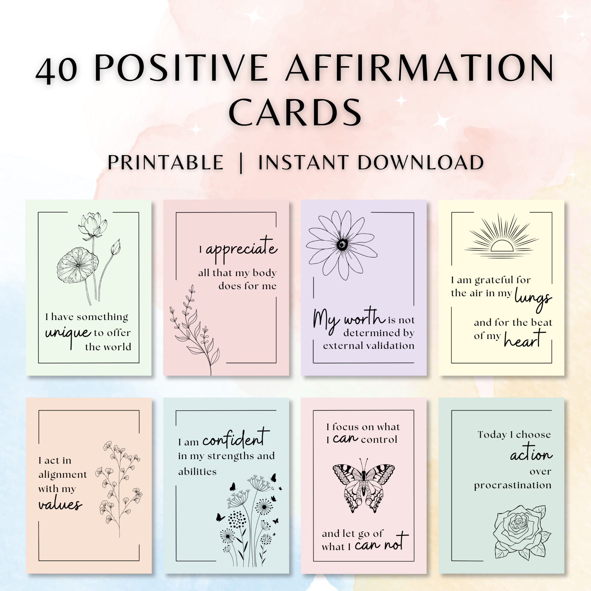 Affirmation Cards Printable | Positive Quote Flash Cards for Women ...