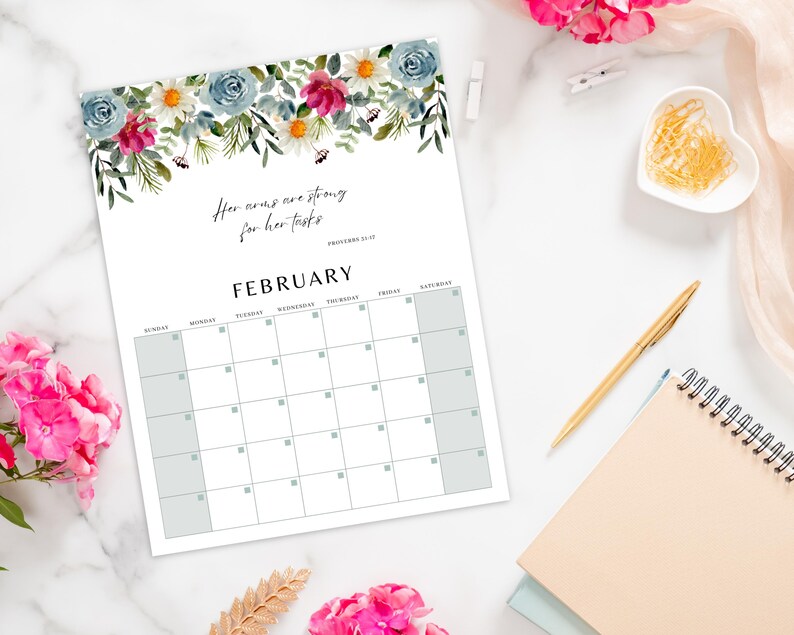 2025 Bible Verse Calendar | Floral Watercolor Printable | Christian ...