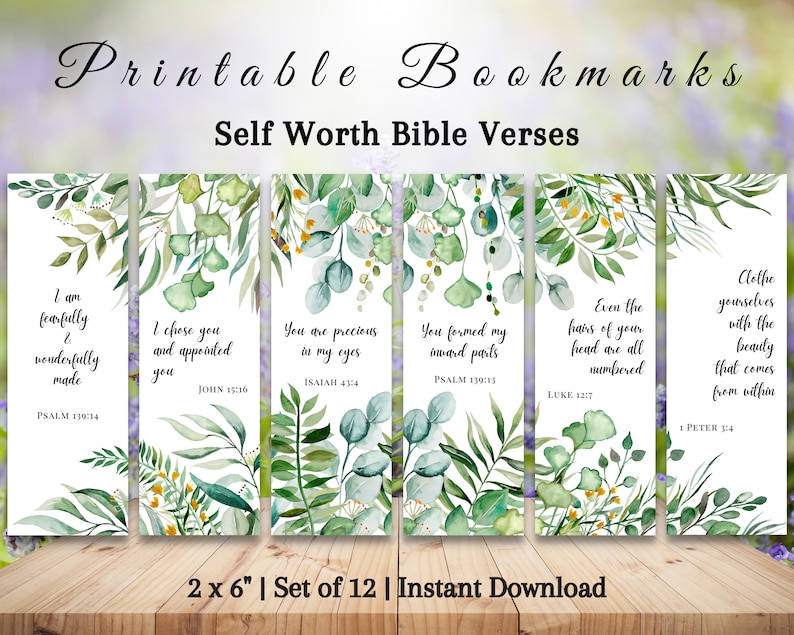 Printable Bible Verse Bookmarks | Self Esteem Self Worth Affirmations ...