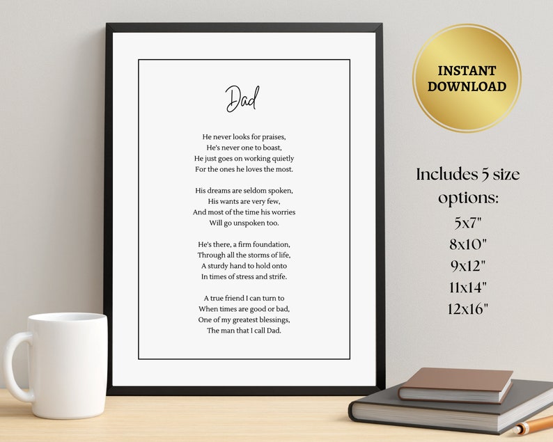 Printable Poem for Dad | Father's Day Gift | Minimalist Black and White ...