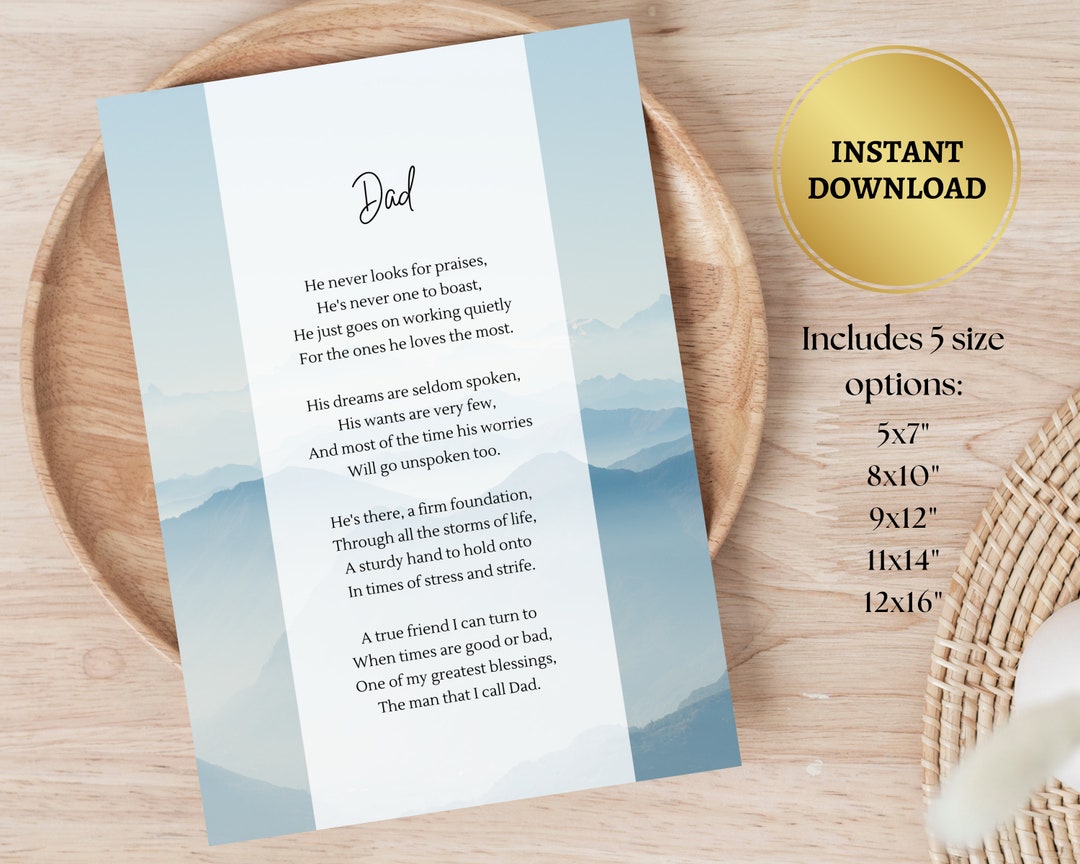 Printable Poem for Dad | Gift for Father's Day | Birthday Card for ...