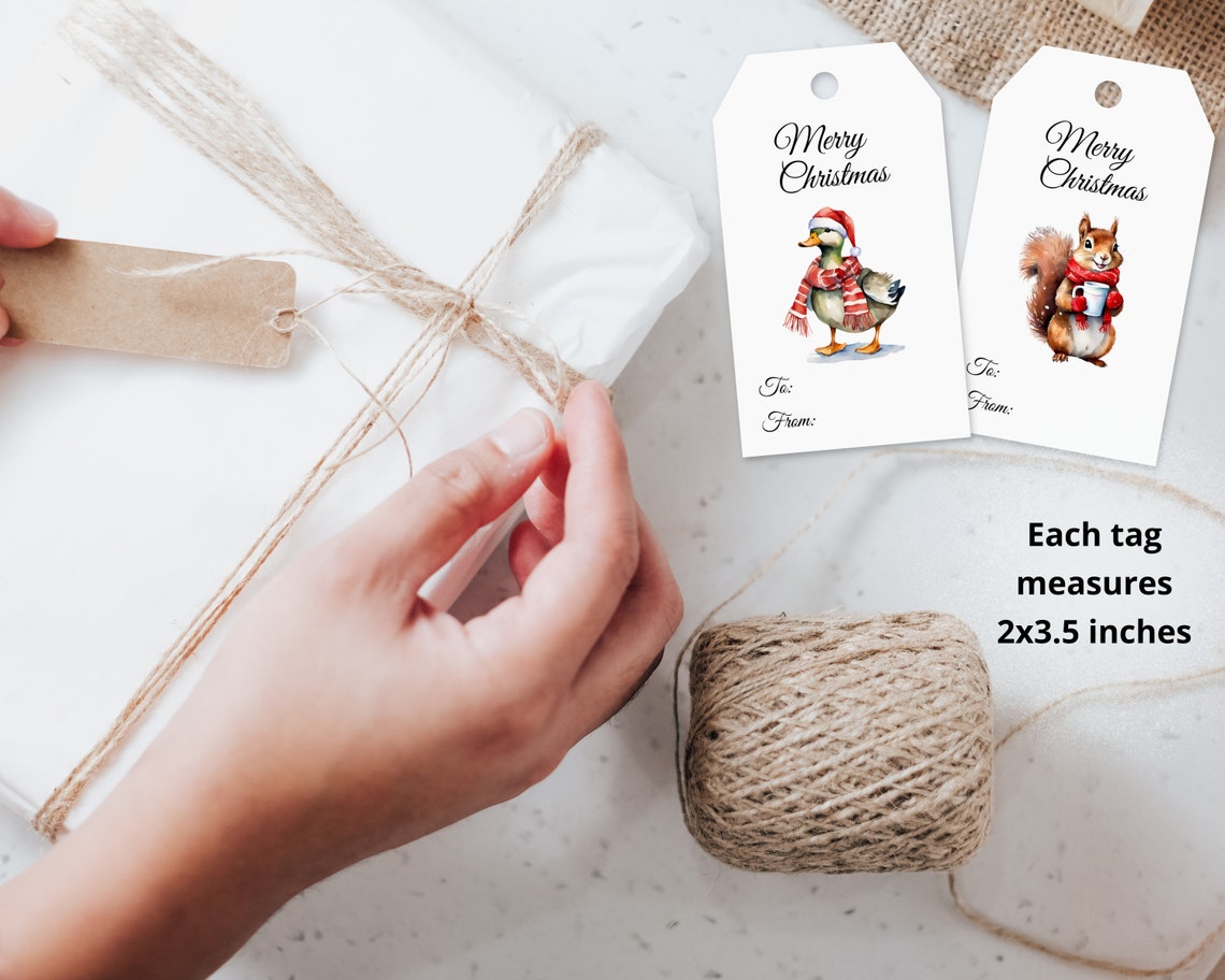 Cute Christmas Animal Gift Tags Printable Watercolor Pet Labels DIY ...