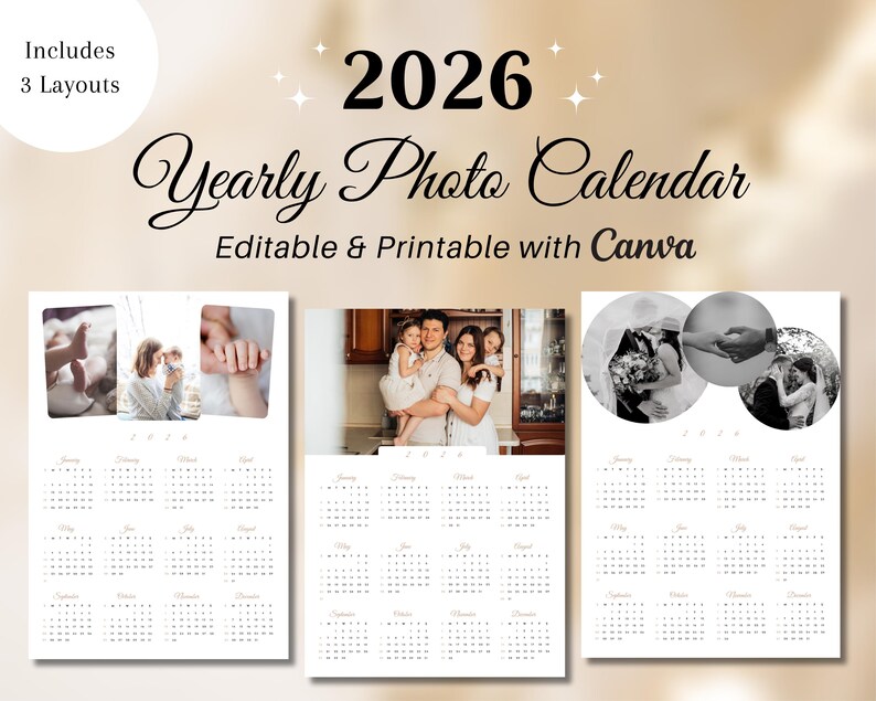 Personalized 2026 Yearly Photo Calendar Printable | Custom Picture Gift ...