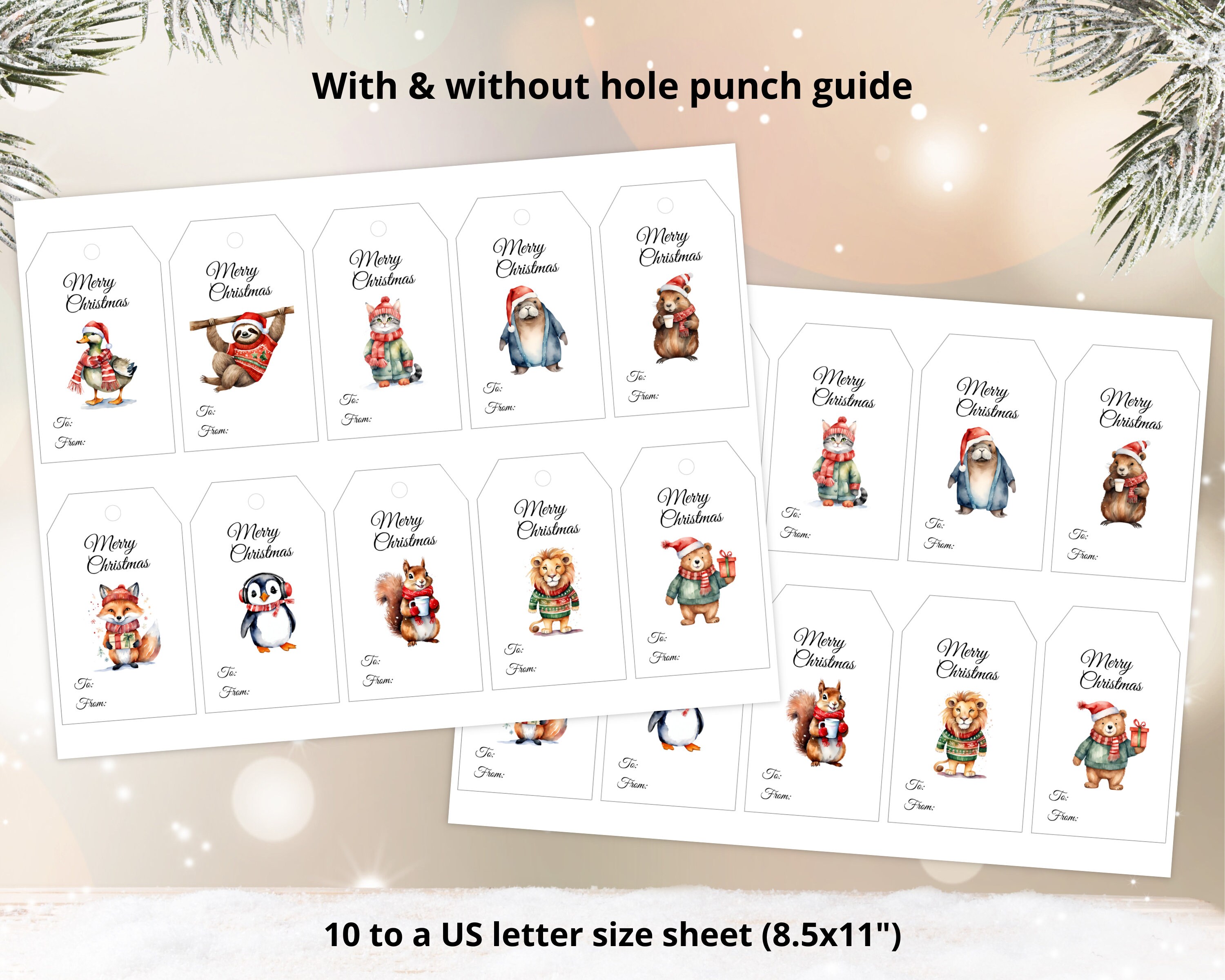 Cute Christmas Animal Gift Tags | Printable Watercolor Pet Labels | DIY ...