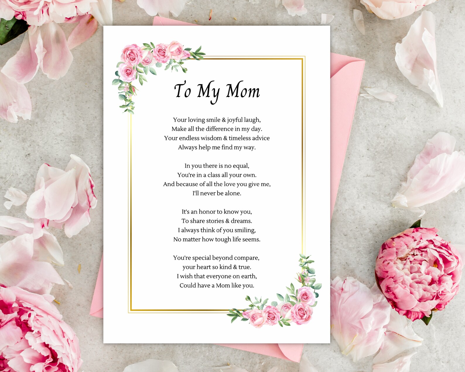 Printable Poem for Mom to My Mom Card Gift From Daughter or Son Pink ...