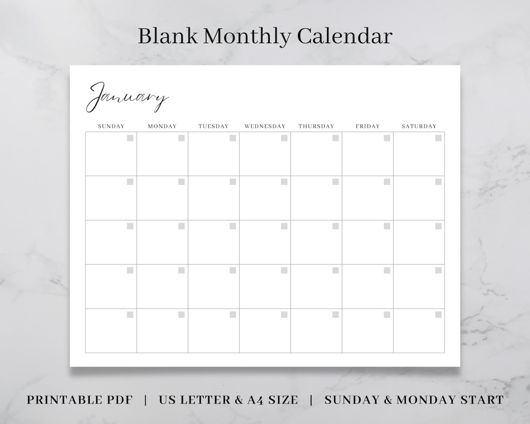 Undated 2025 Calendar Printable | Blank Monthly Landscape Wall Calendar ...