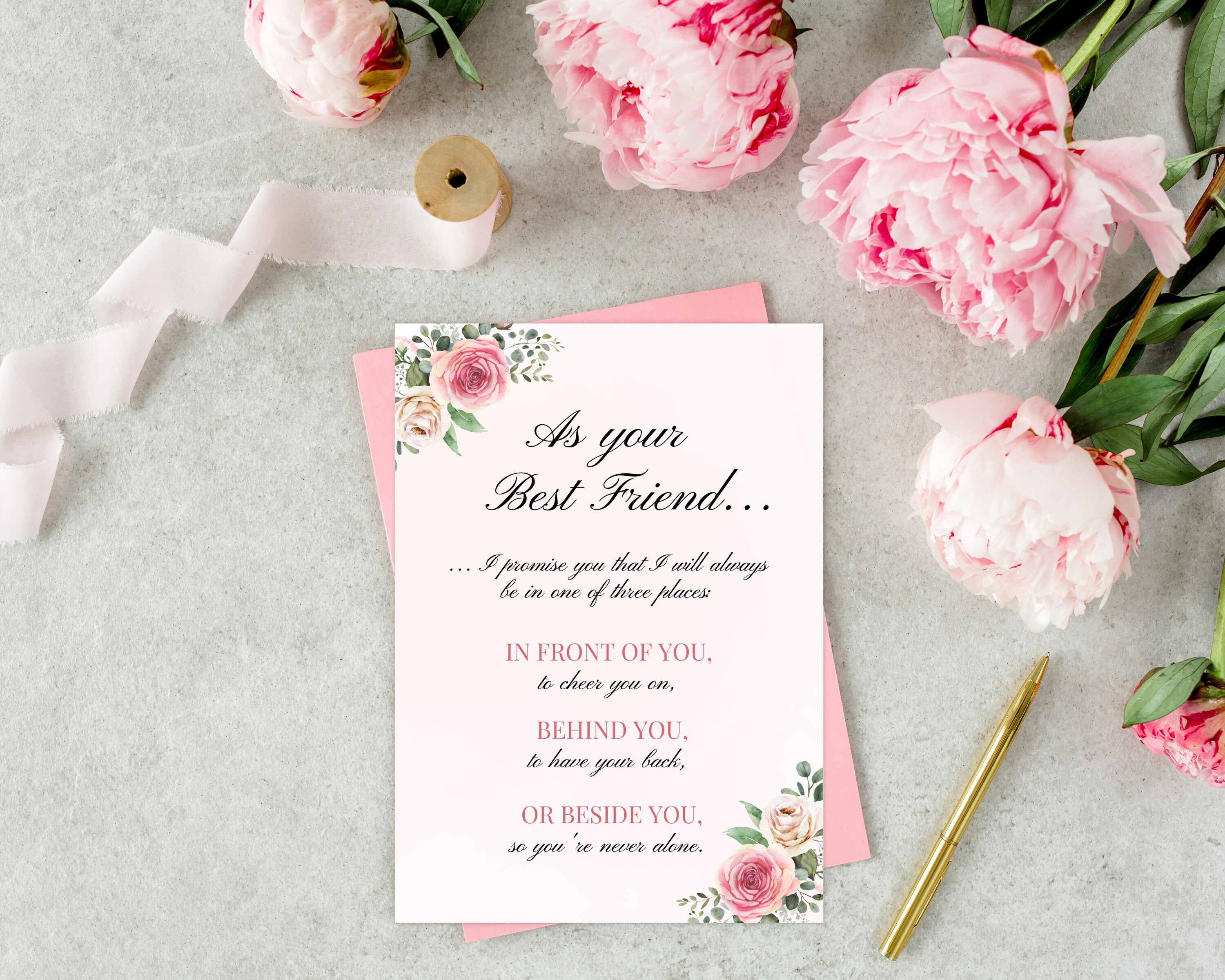 Printable Best Friend Poem Floral Watercolor Birthday Card for Bestie ...