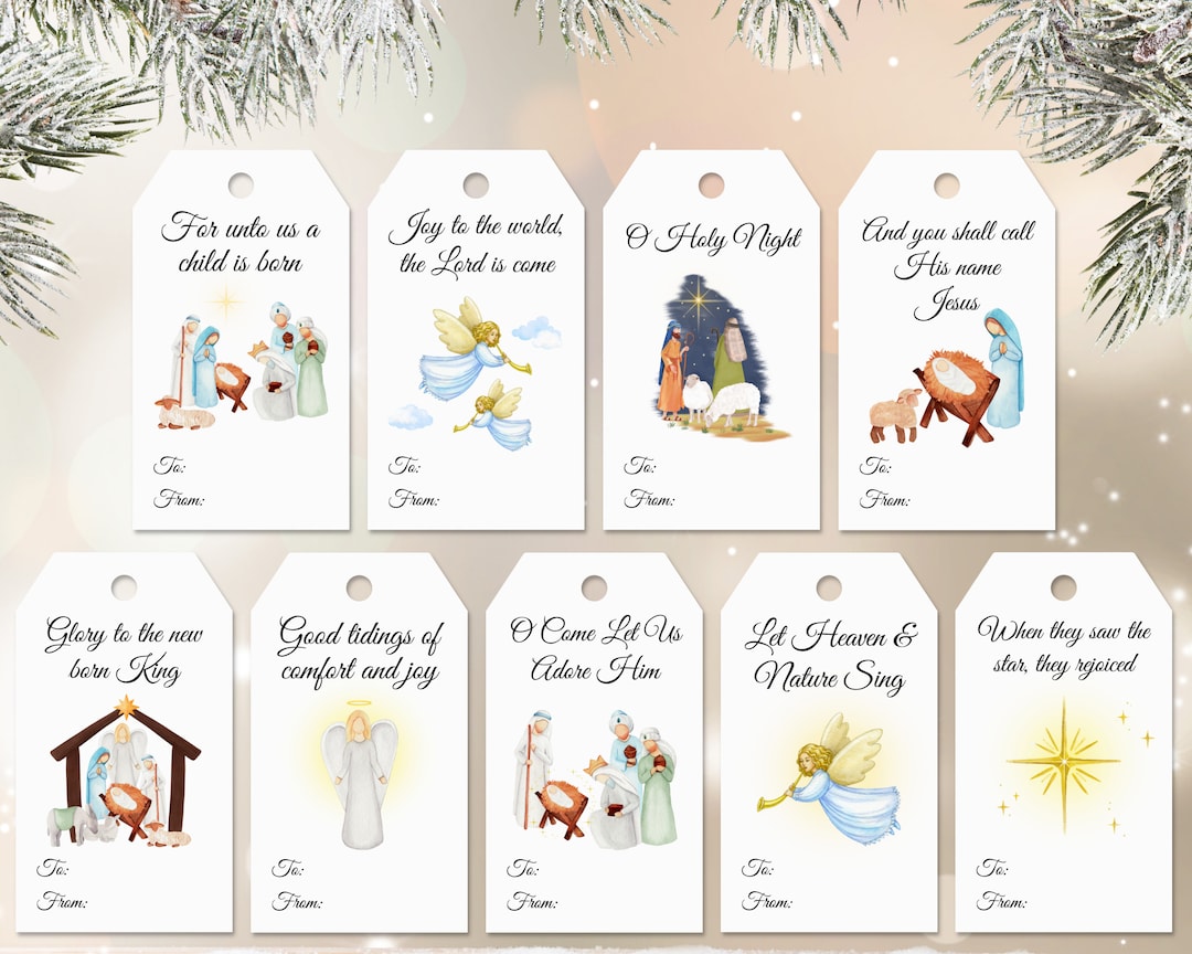 Printable Christmas Gift Tags | Nativity Bible Verse Labels | DIY ...