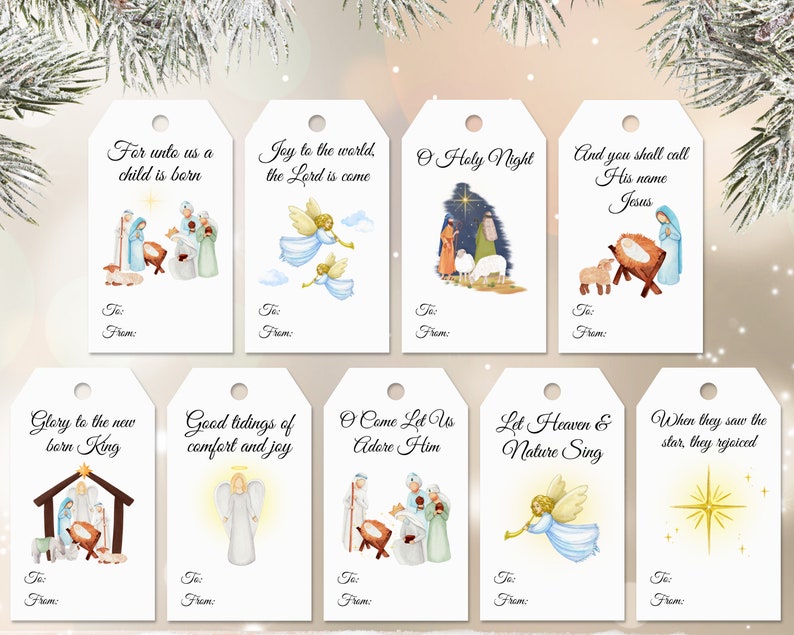 Printable Christmas Gift Tags | Nativity Bible Verse Labels | DIY ...