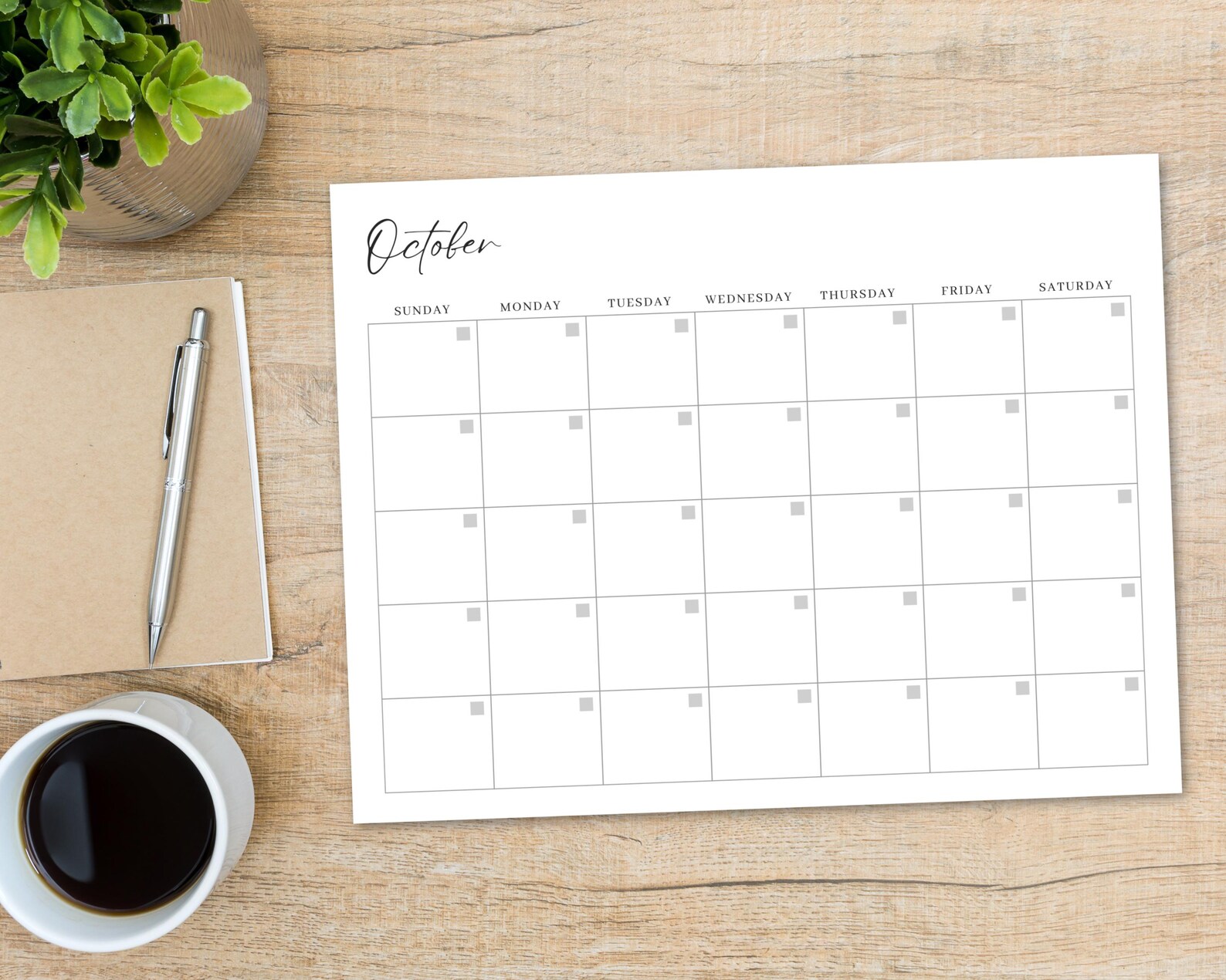Undated 2025 Calendar Printable | Blank Monthly Landscape Wall Calendar ...
