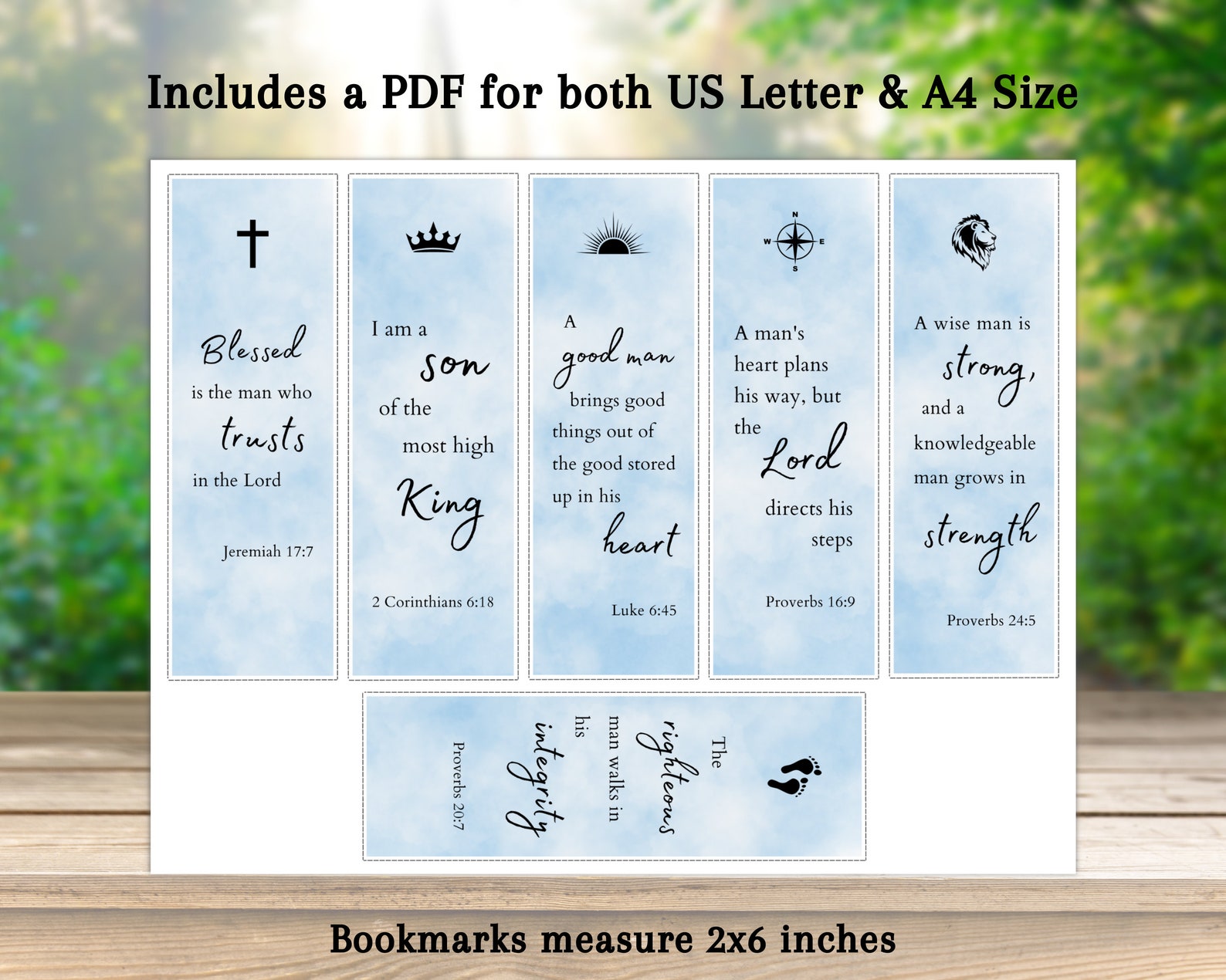 Bible Verse Bookmarks for Men | Blue Watercolor Christian Gift ...
