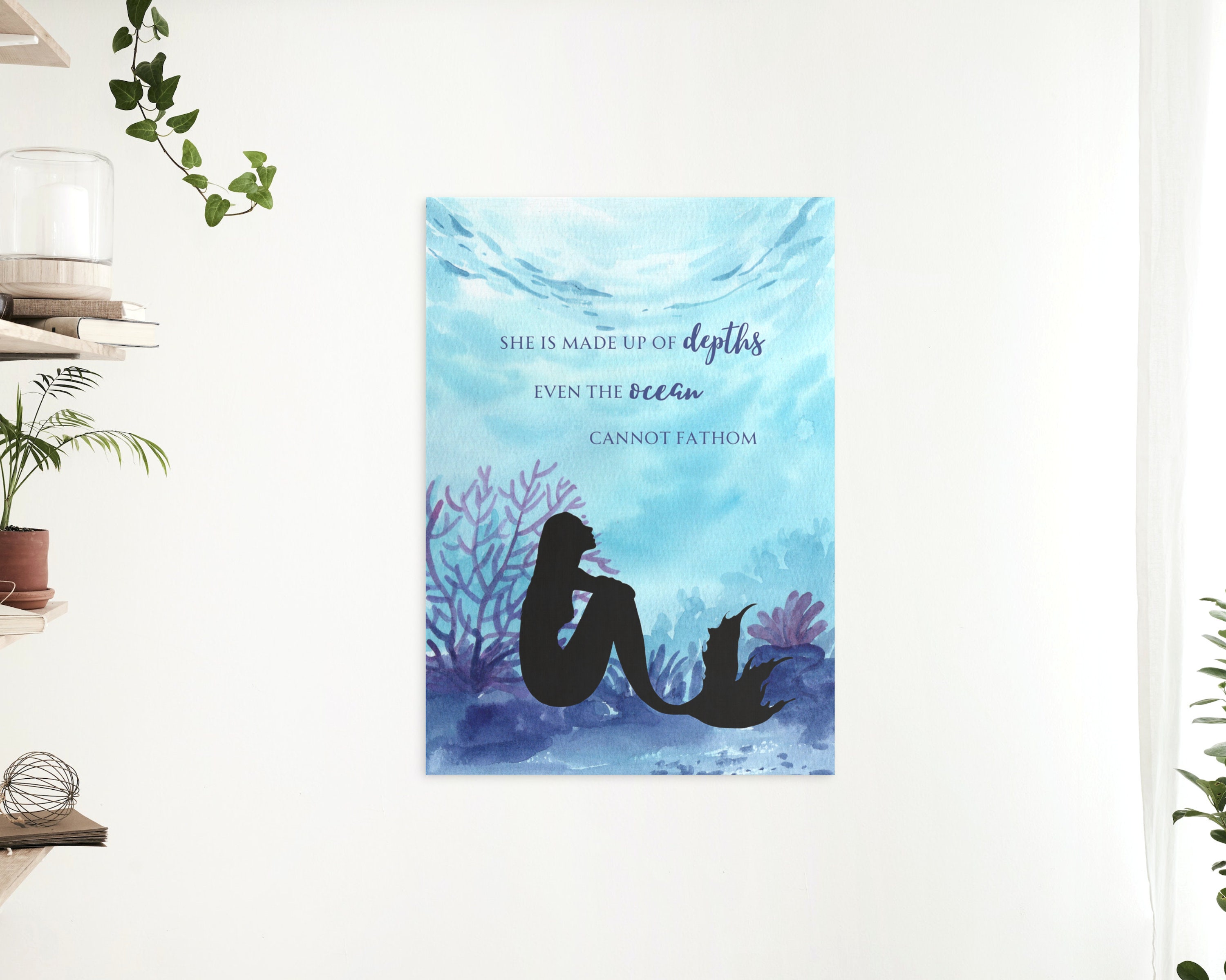 Mermaid Wall Art Printable She is Made up of Depths Quote Inspirational ...