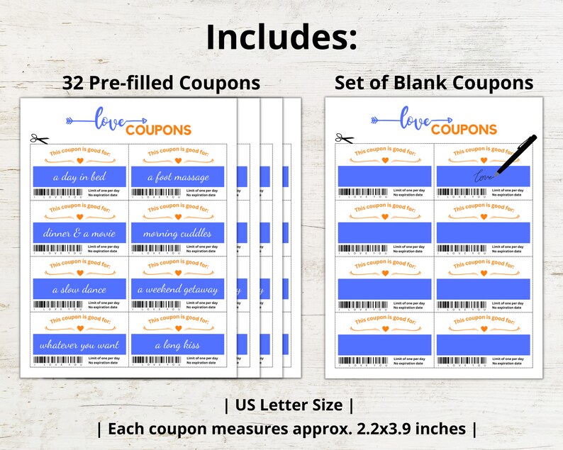 Printable Love Coupons | Personalized Valentines Day Gift for Him or ...