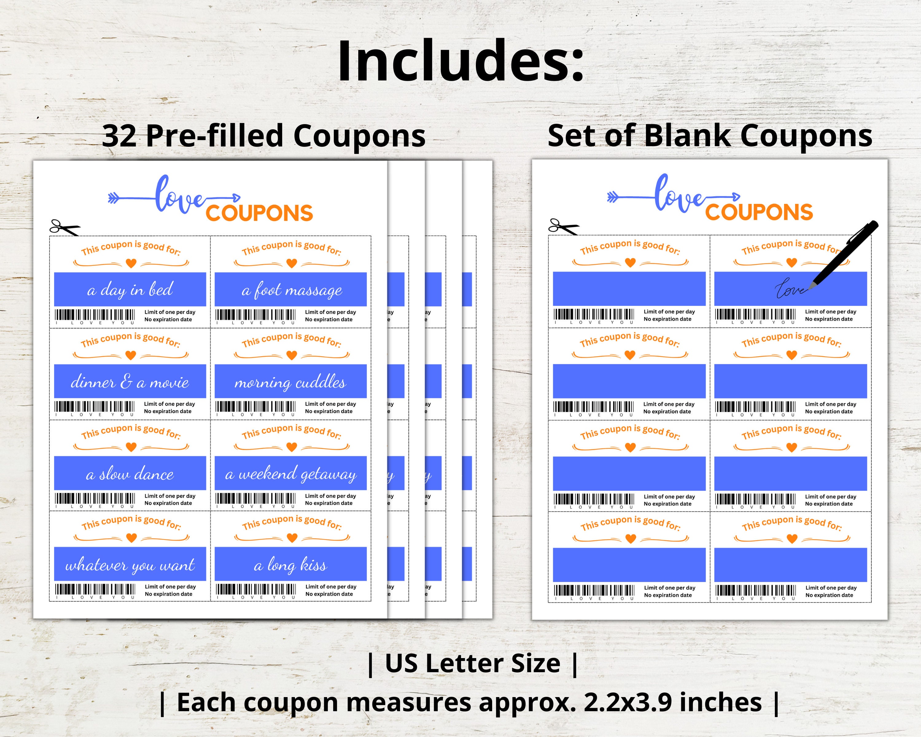 Printable Love Coupons | Personalized Valentines Day Gift for Him or ...