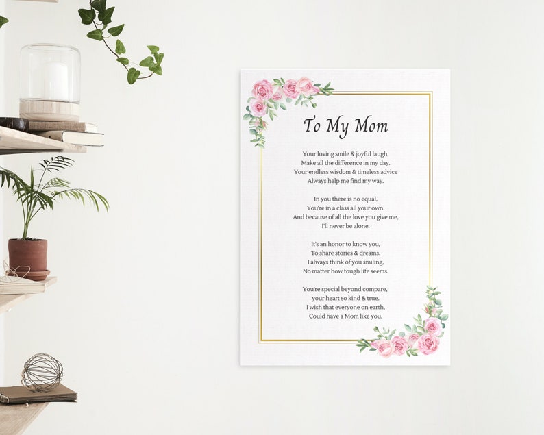 Printable Poem for Mom to My Mom Card Gift From Daughter or Son Pink ...