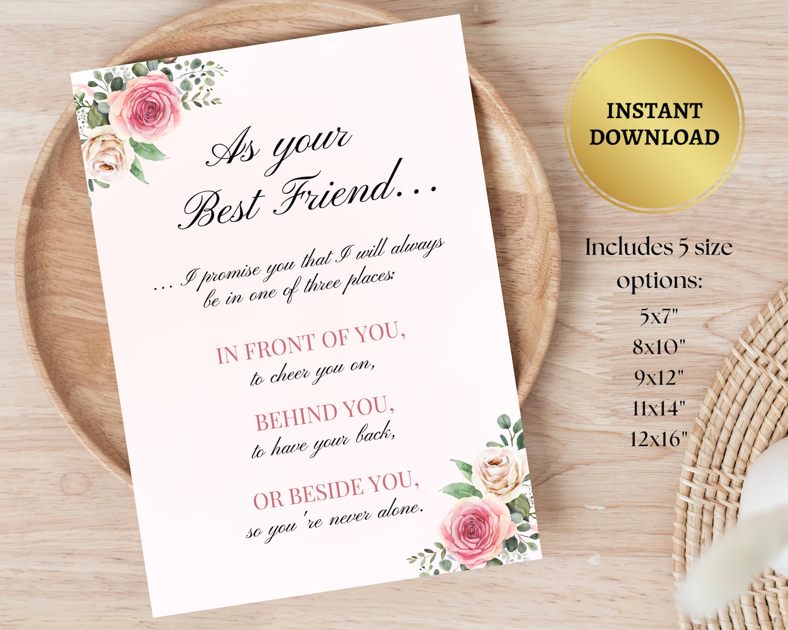 Printable Best Friend Poem | Floral Watercolor Card for Bestie ...