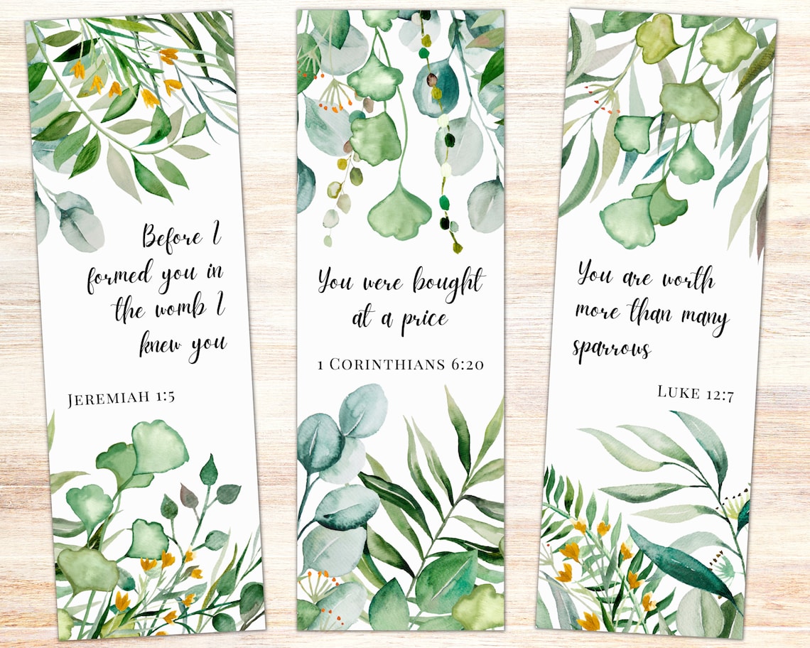 Watercolor Bible Verse Bookmarks | Printable Self Worth Affirmations ...
