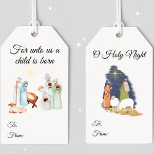 Printable Christmas Gift Tags | Nativity Bible Verse Labels | DIY ...