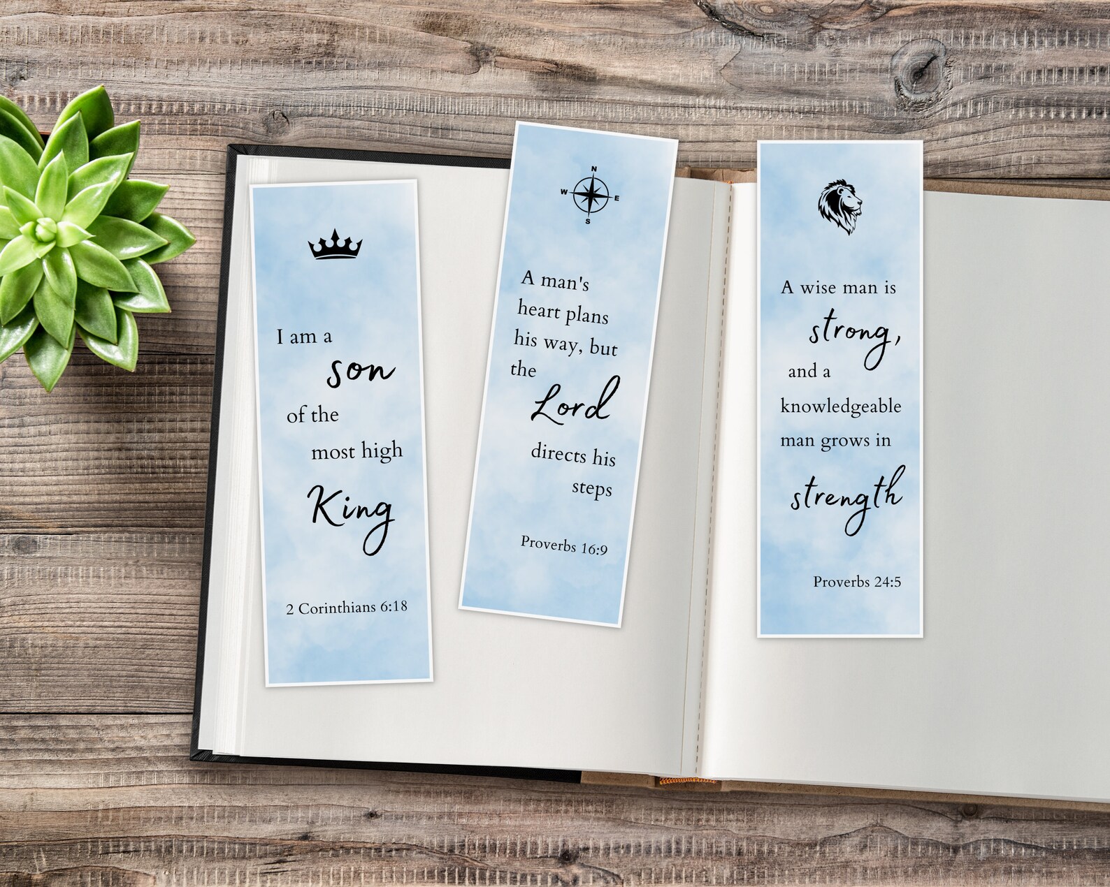 Bible Verse Bookmarks for Men | Blue Watercolor Christian Gift ...