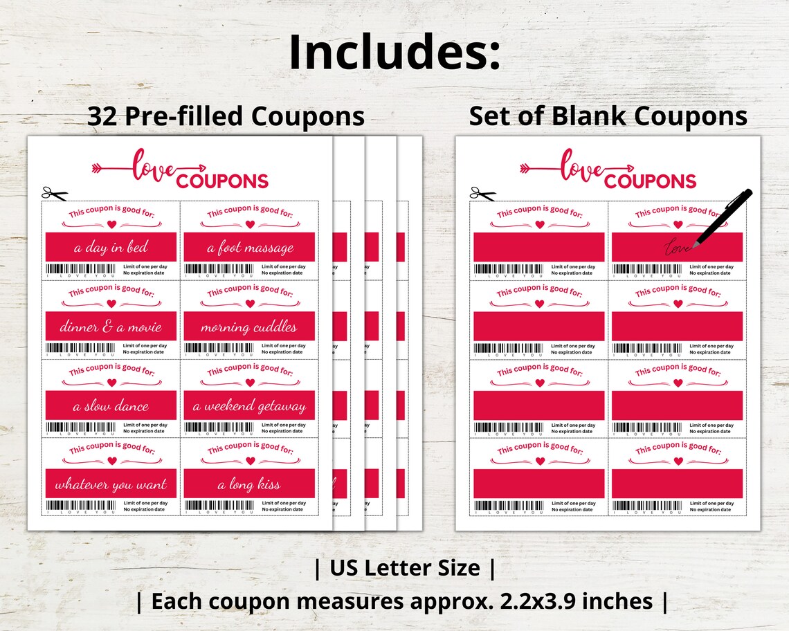 Printable Love Coupons Custom Gift Vouchers Personalized Gift for Him ...