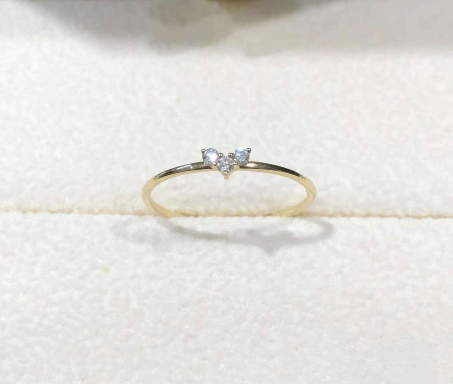 14K Gold Sterling Silver V Ring, Zircon Stacking Ring - Etsy
