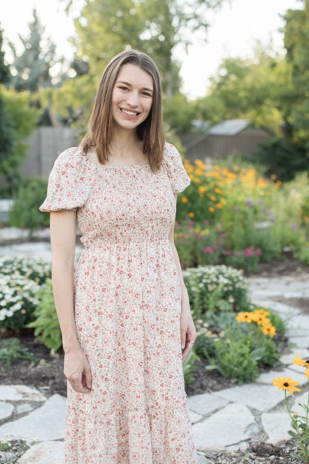 Floral Smocked Midi Dress – Cottagecore Puff Sleeve, Modest Style - Etsy