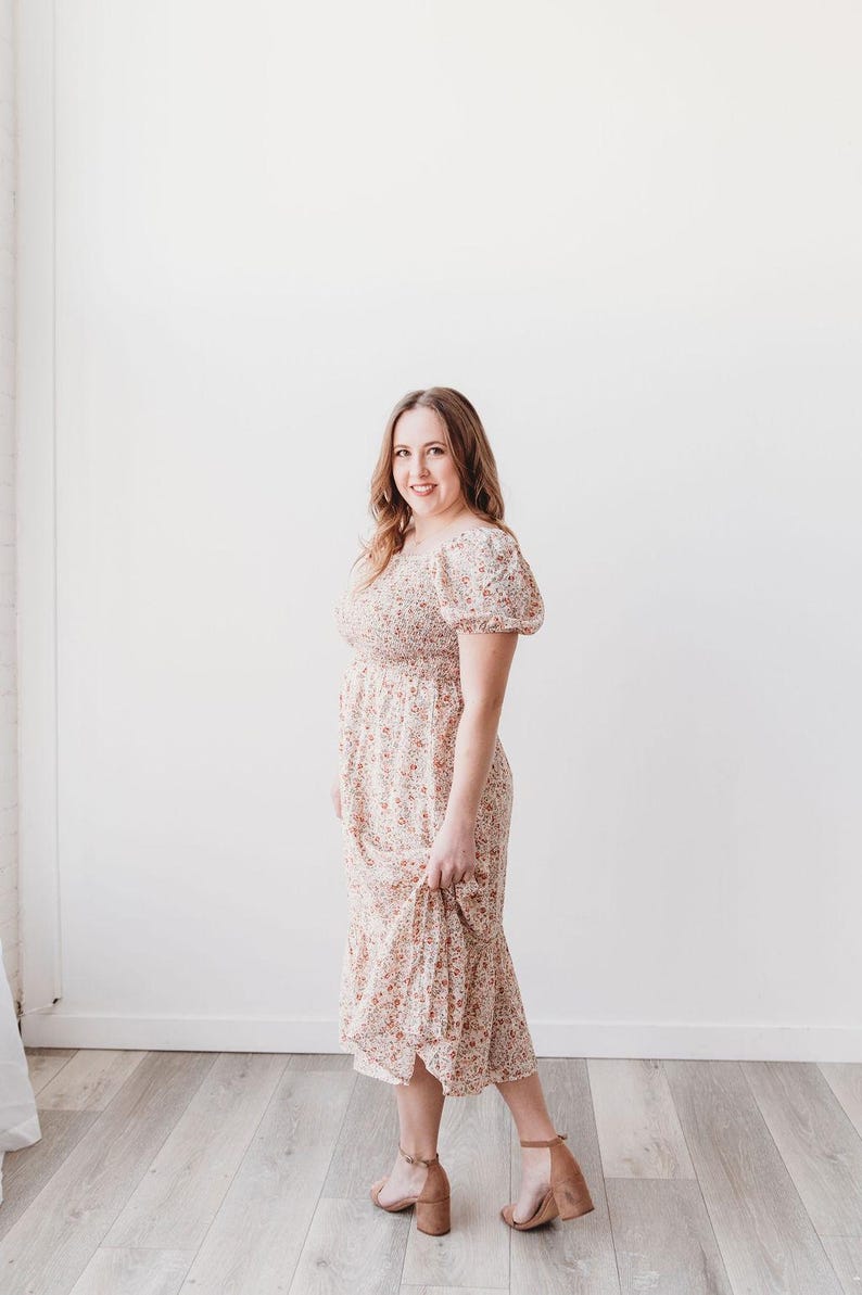 Floral Smocked Midi Dress – Cottagecore Puff Sleeve, Modest Style - Etsy