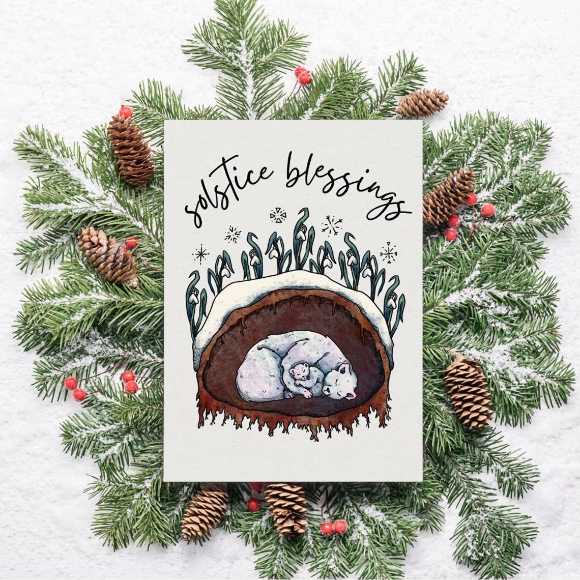 Printable Winter Solstice Cards (5 X 7), Yule Cards, Woodland Holiday ...