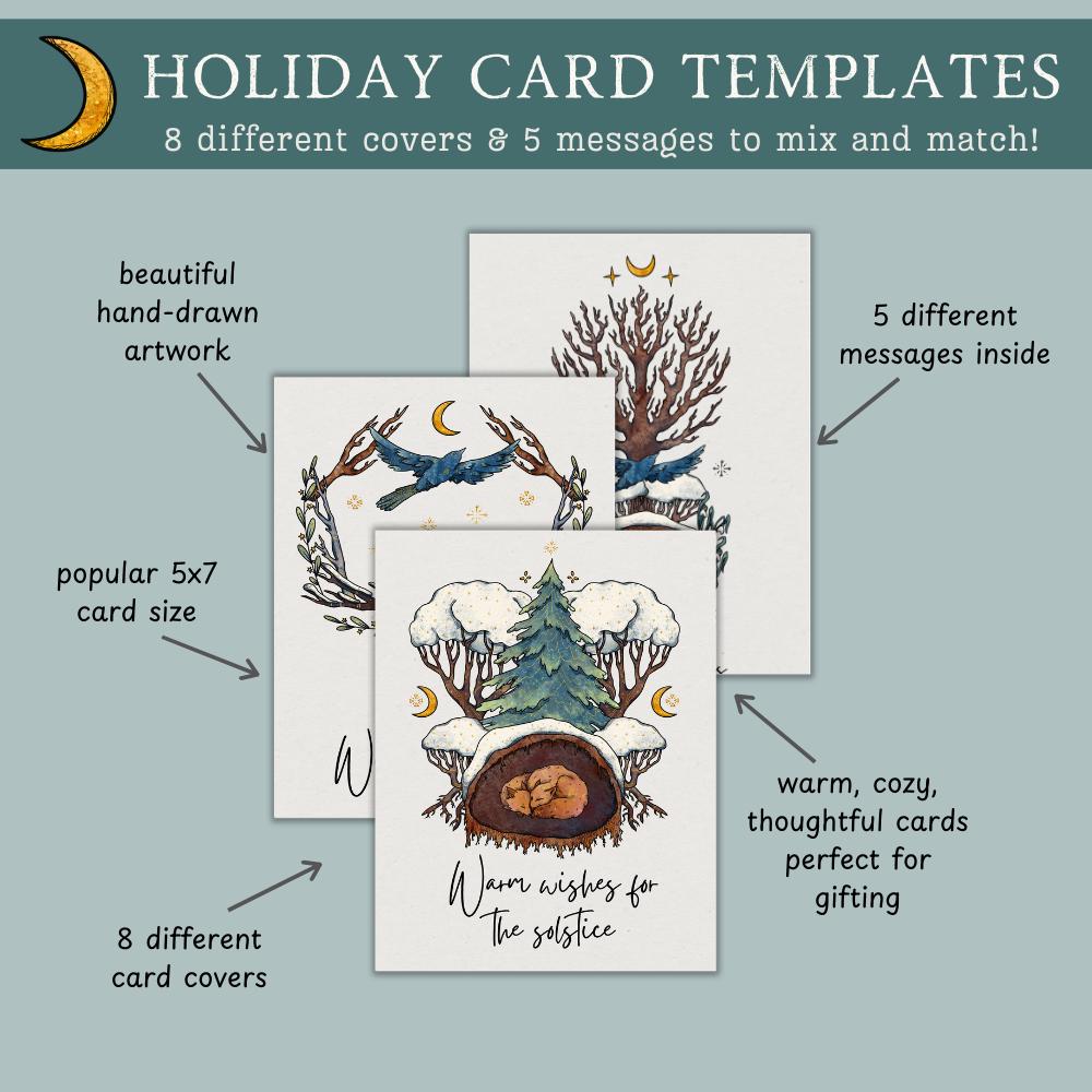 Printable Winter Solstice Cards (5 X 7), Yule Cards, Woodland Holiday ...