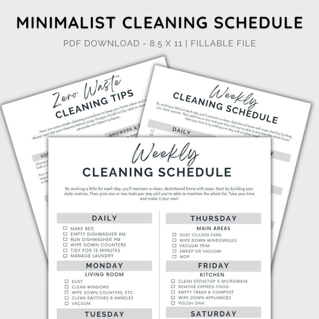 Minimalist Cleaning Schedule | Weekly Cleaning Schedule | Customizable ...