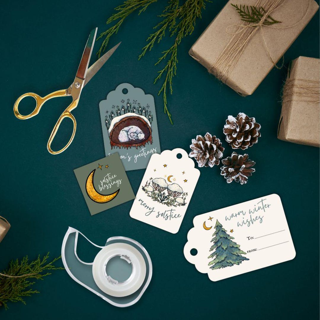 Printable Winter Solstice Gift Tags, Yule Gift Tags, Winter Gift Tags ...