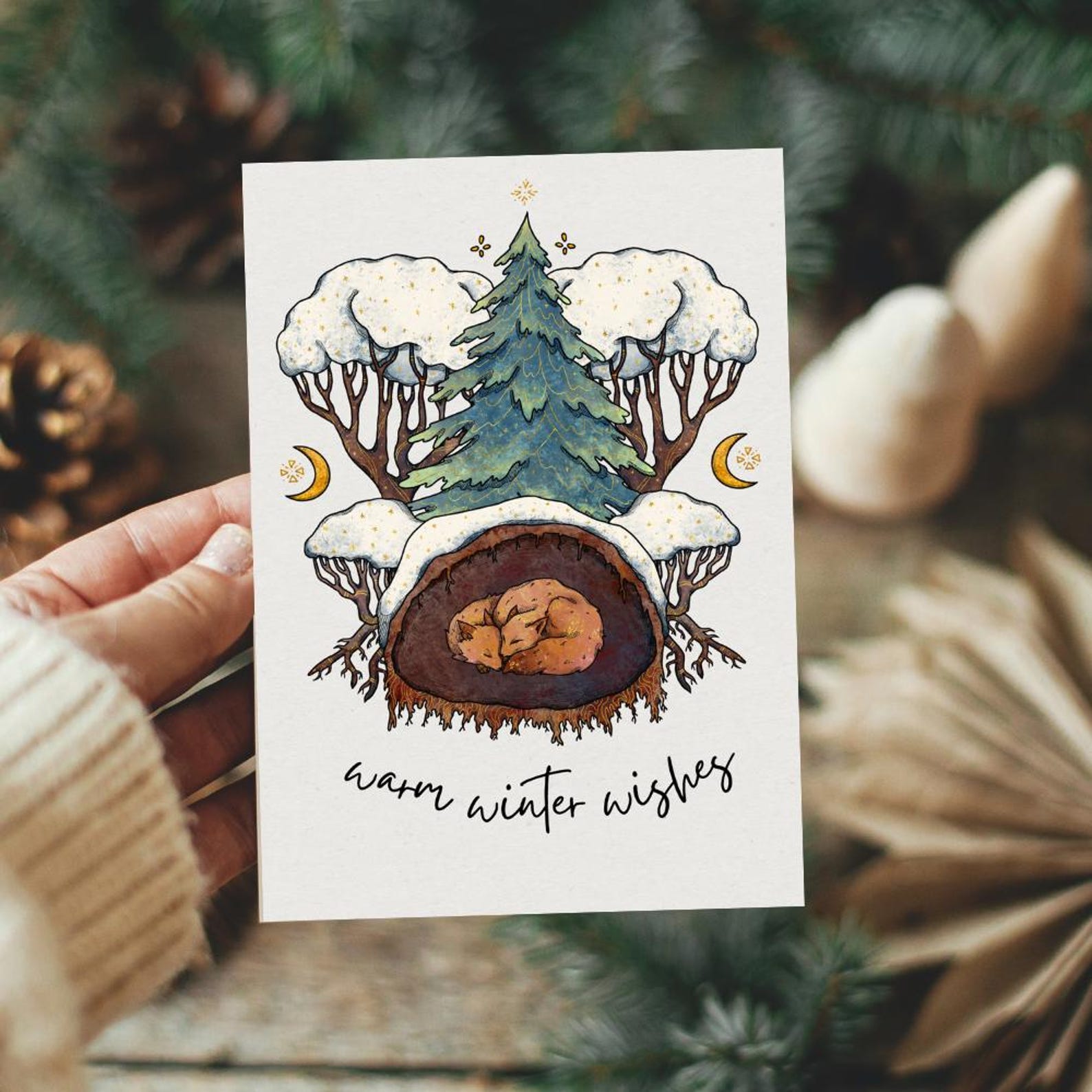 Printable Winter Solstice Cards (5 X 7), Yule Cards, Woodland Holiday ...