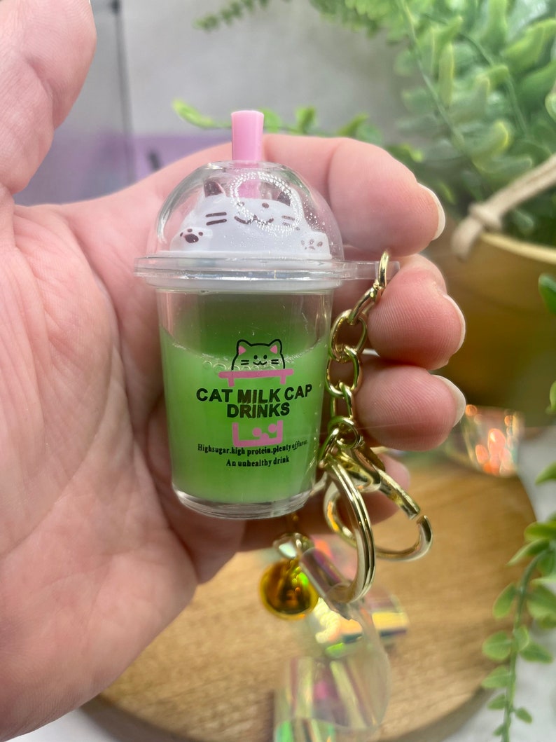 Cat Milk Cap Drinks Boba Tea Keychains/keyrings Kitty - Etsy