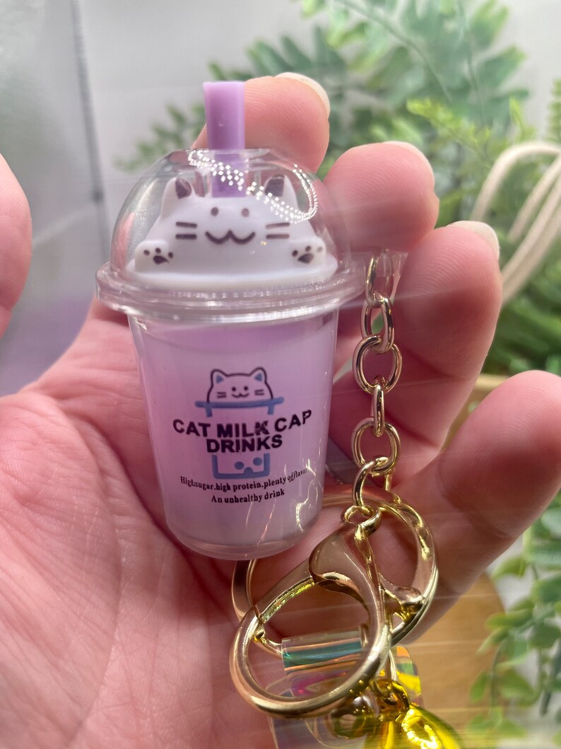 Cat Milk Cap Drinks Boba Tea Keychains/keyrings Kitty Anime Kawaii ...
