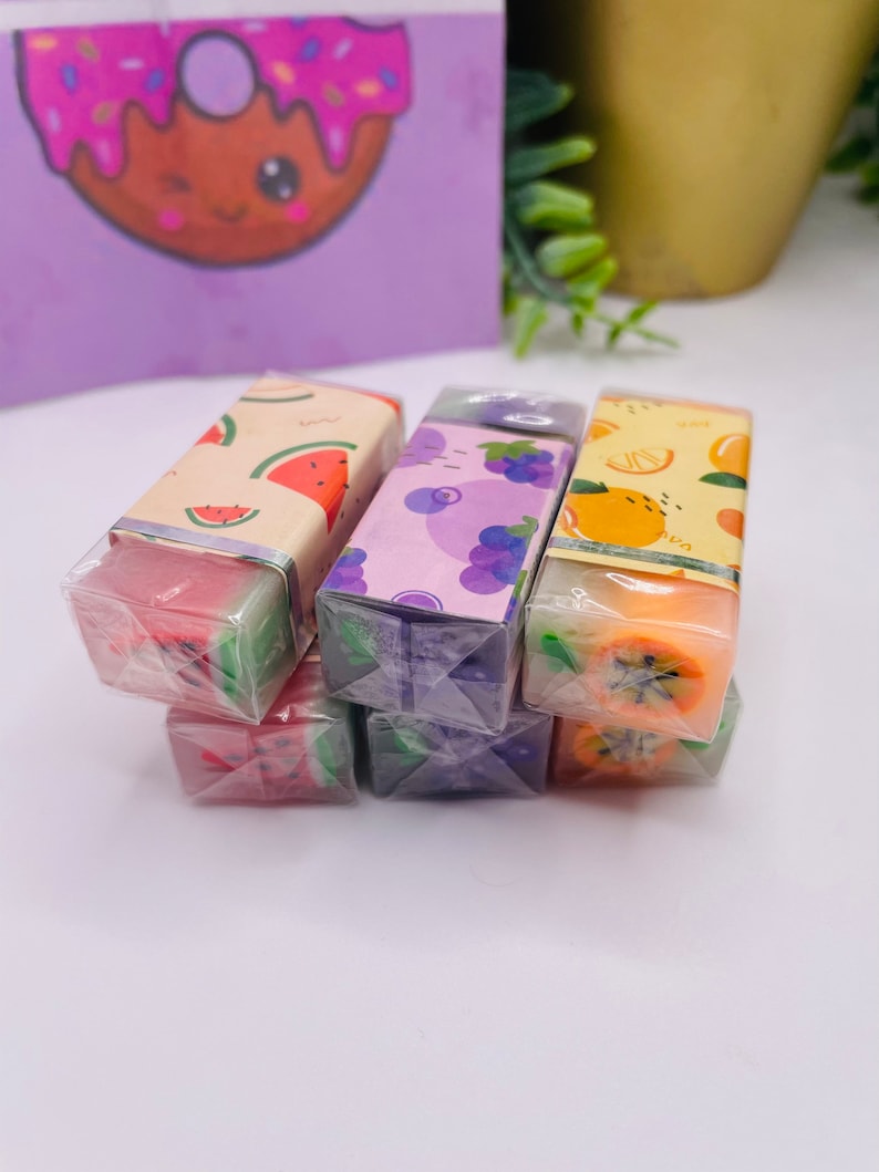Fruit Cartoon Kawaii Erasers/rubbers Set of 3 Stationary - Etsy