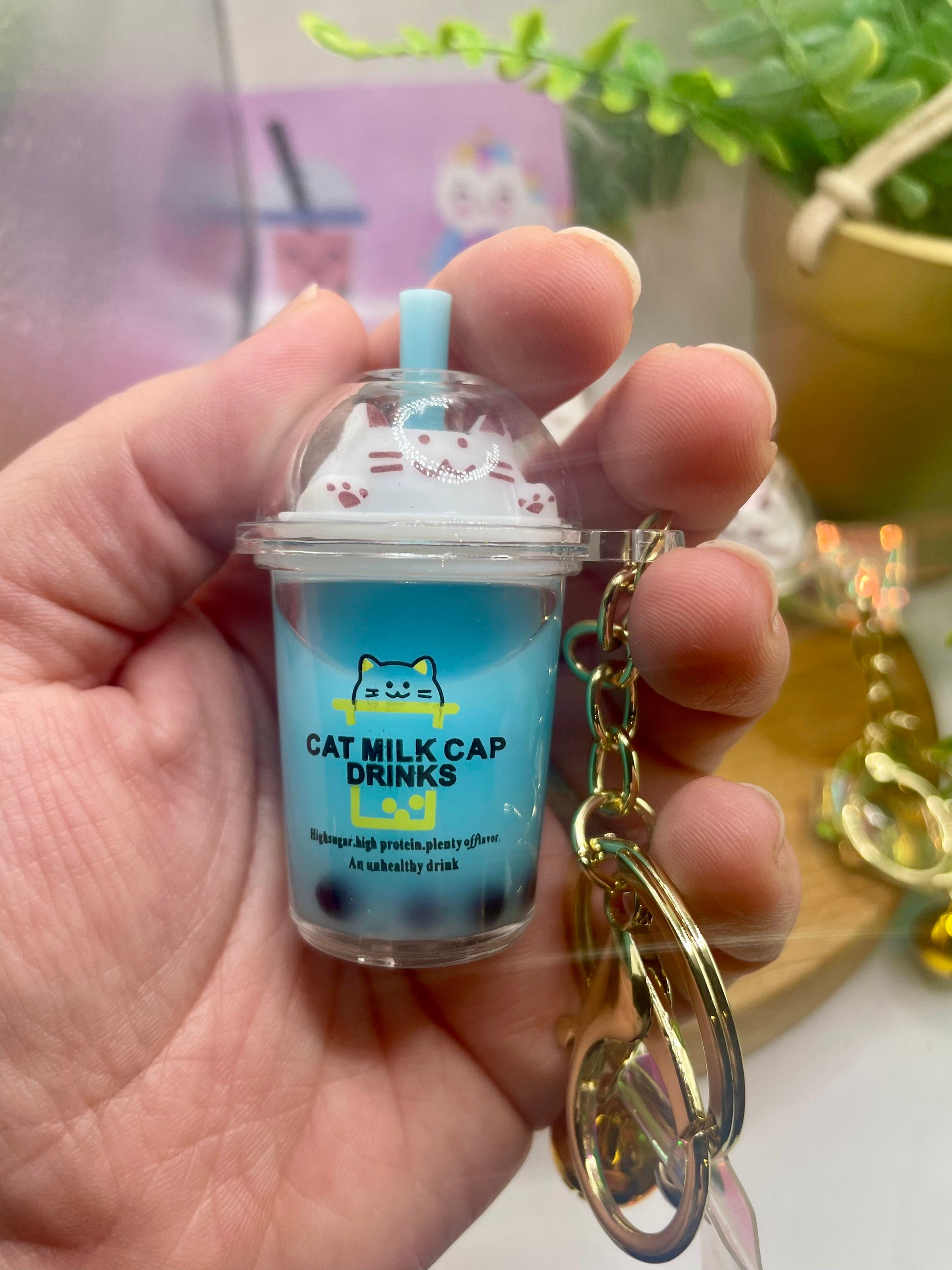 Cat Milk Cap Drinks Boba Tea Keychains/keyrings Kitty Anime Kawaii ...