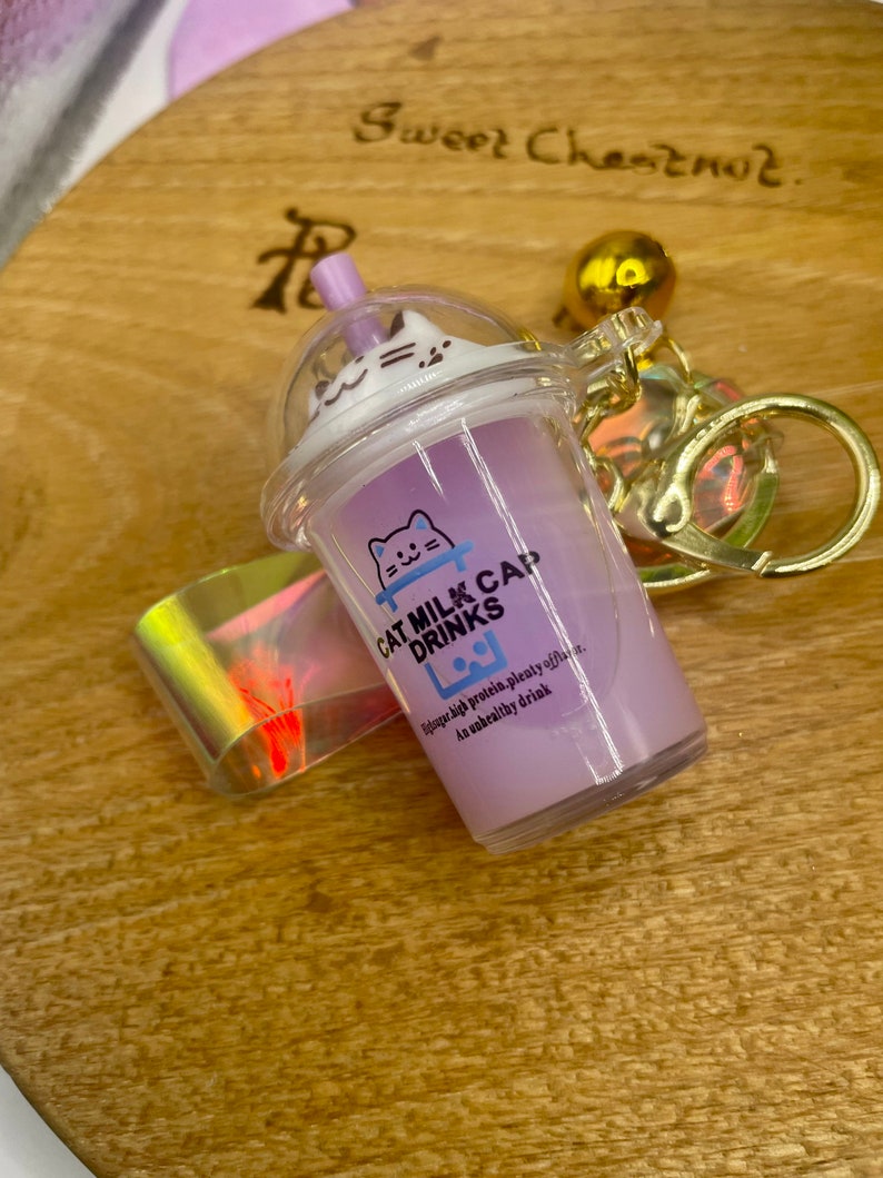 Cat Milk Cap Drinks Boba Tea Keychains/keyrings Kitty Anime Kawaii ...