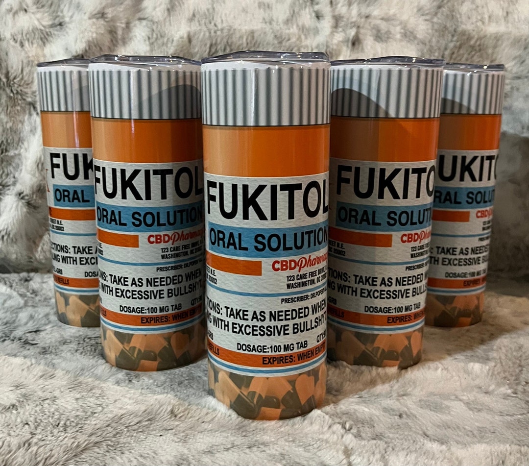 Fukitol RX Funny Gag Gift Script Pill Bottle 20 Ox Stainless Steel ...