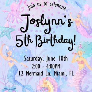 Mermaid Birthday Invitation - Canva Template - Digital Download - Fully ...