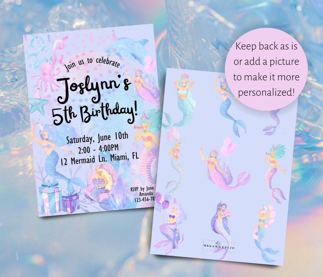 Mermaid Birthday Invitation Canva Template Digital Download Fully ...
